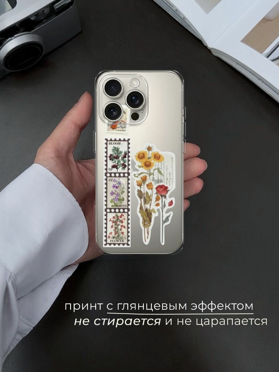 Чехол на Apple iPhone 16 Pro / Айфон 16 Про с принтом Марки с цветами — фото 1