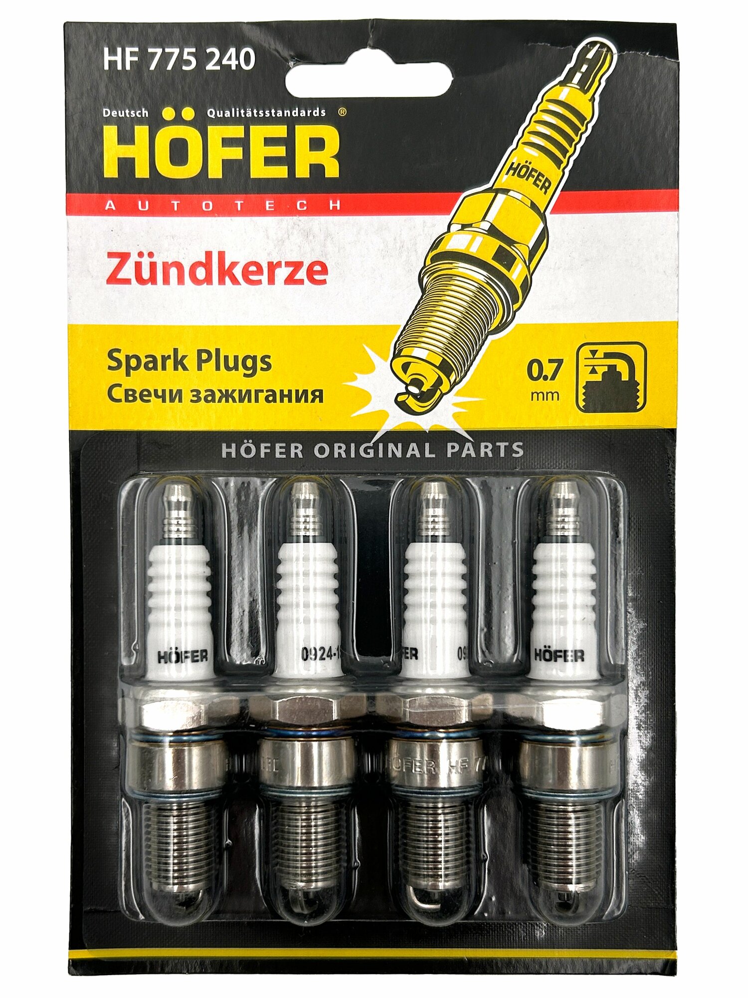 Свечи зажигания для а/м Газель 3302 с ЗМЗ 405, 406, 409 (упаковка 4 шт.) - Hofer арт. HF 775 240