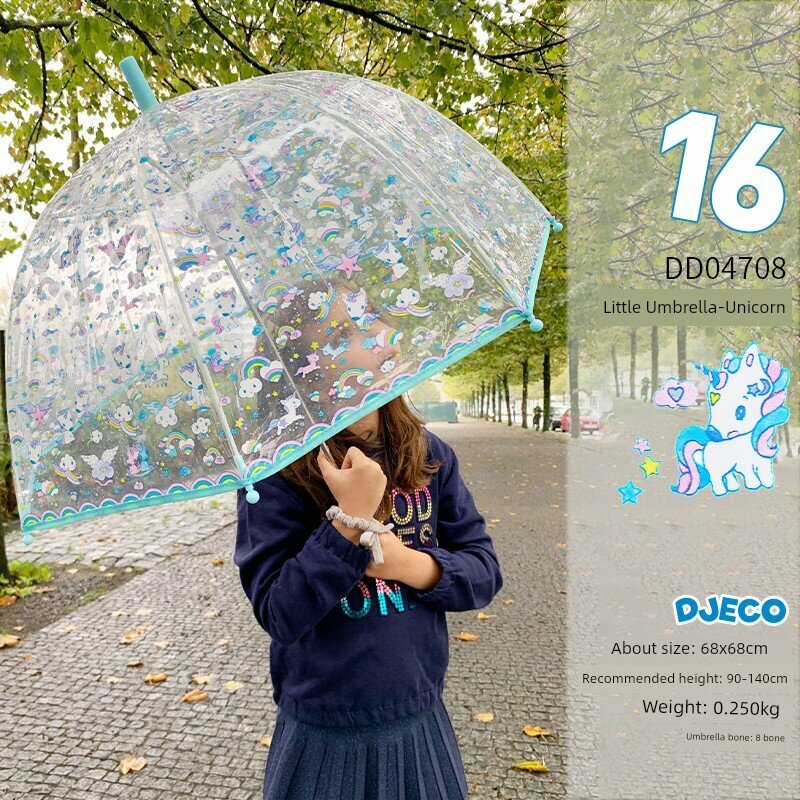 Детский прозрачный зонт Djeco для девочек, учащихся начальной школы, детей детского сада, милый зонт с длинной ручкой