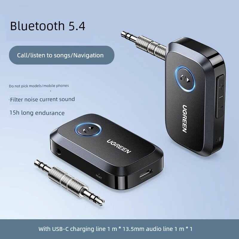 Беспроводной Bluetooth 5.4 AUX-приемник для автомобильной аудиосистемы, 15 часов автономной работы, шумоподавление,