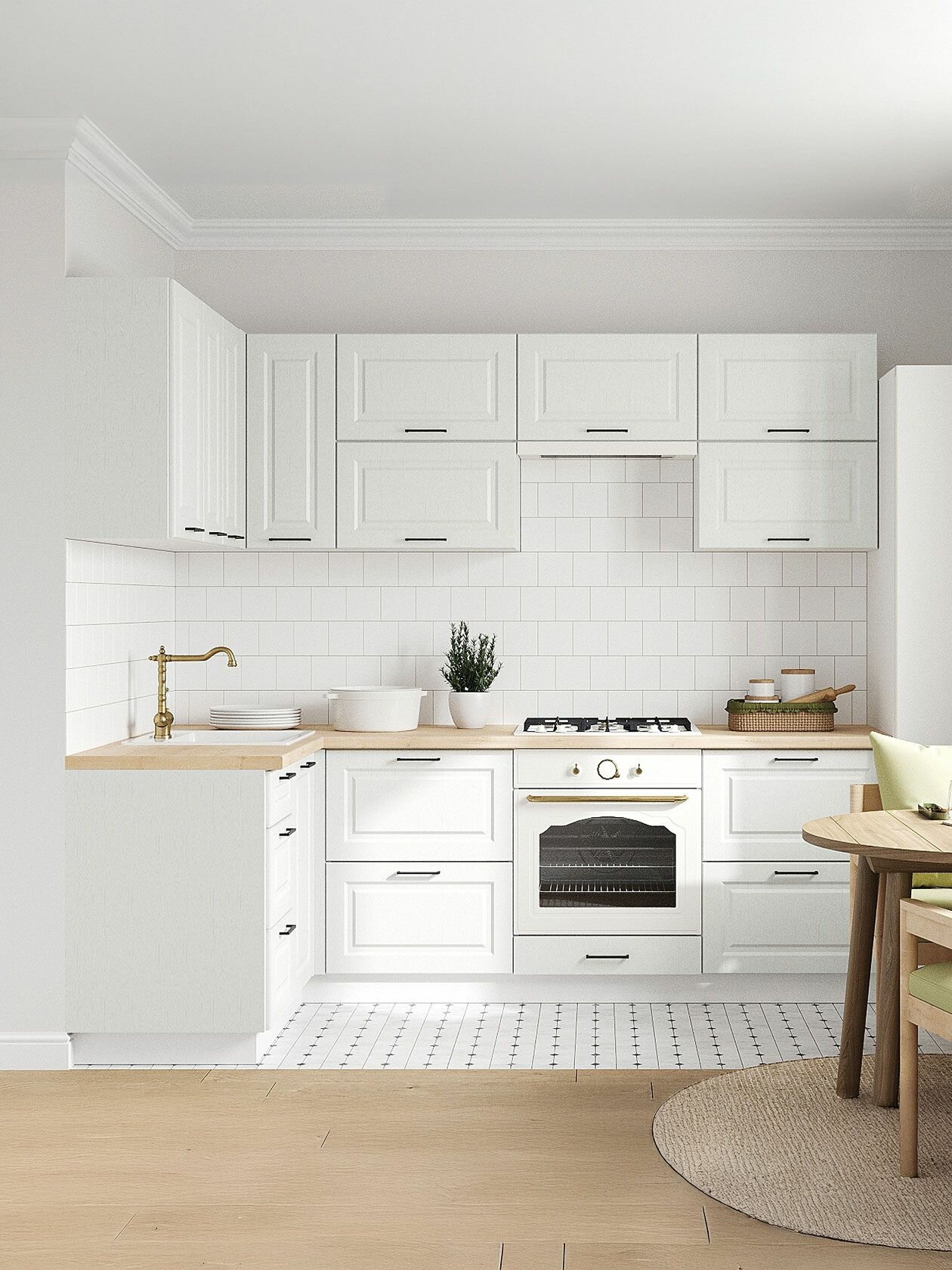 Кухонный гарнитур угловой Шервуд 2.4х1.4 м, мебель для дома и кухни, Белый / Арктик