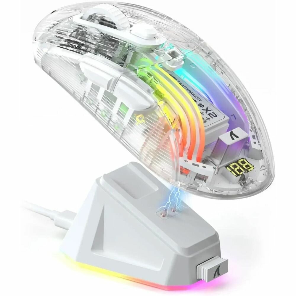 ATTACK SHARK X2 Pro Игровая мышь с тремя режимами работы, Прозрачная RGB, 4000 точек на дюйм, Перезаряжаемая док-станцияATTACK SHARK X2 Pro Игровая мышь с тремя режимами работы, Прозрачная RGB, 4000 точек на дюйм, Перезаряжаемая док-станция
