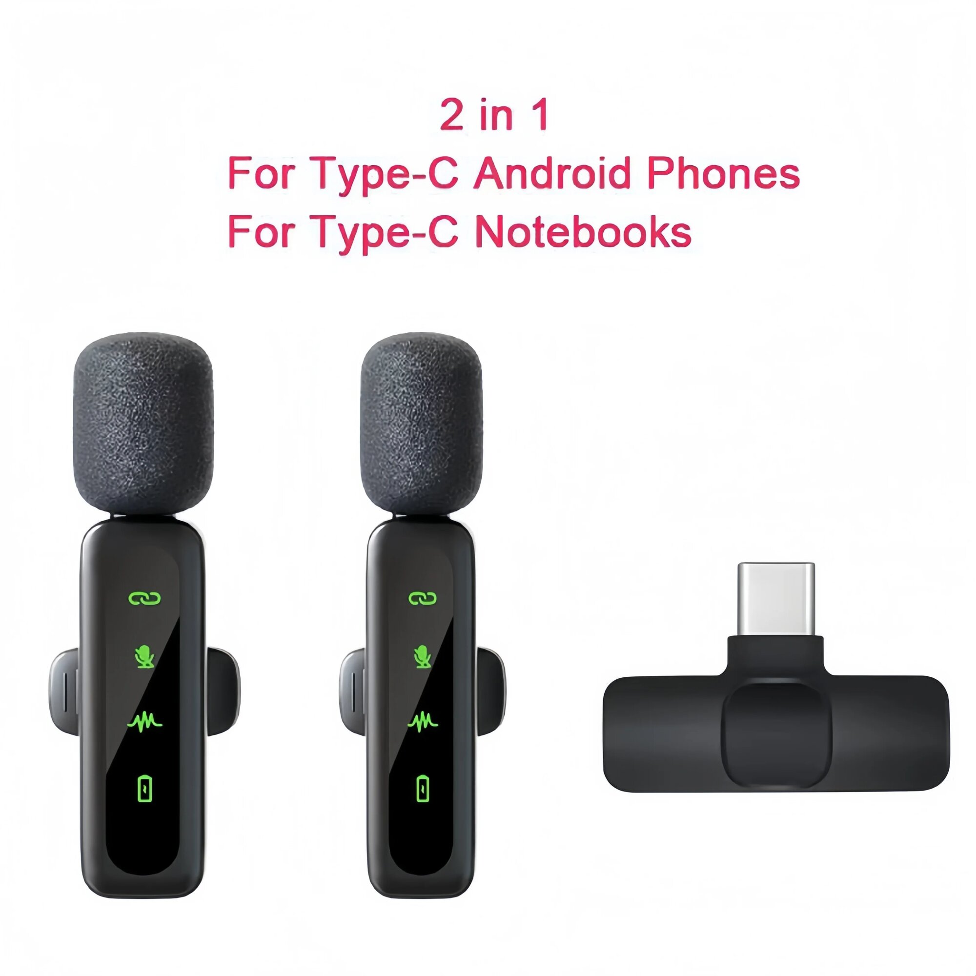 Беспроводной петличный микрофон 2.4G для iPhone и Android 2-in-1 Type C