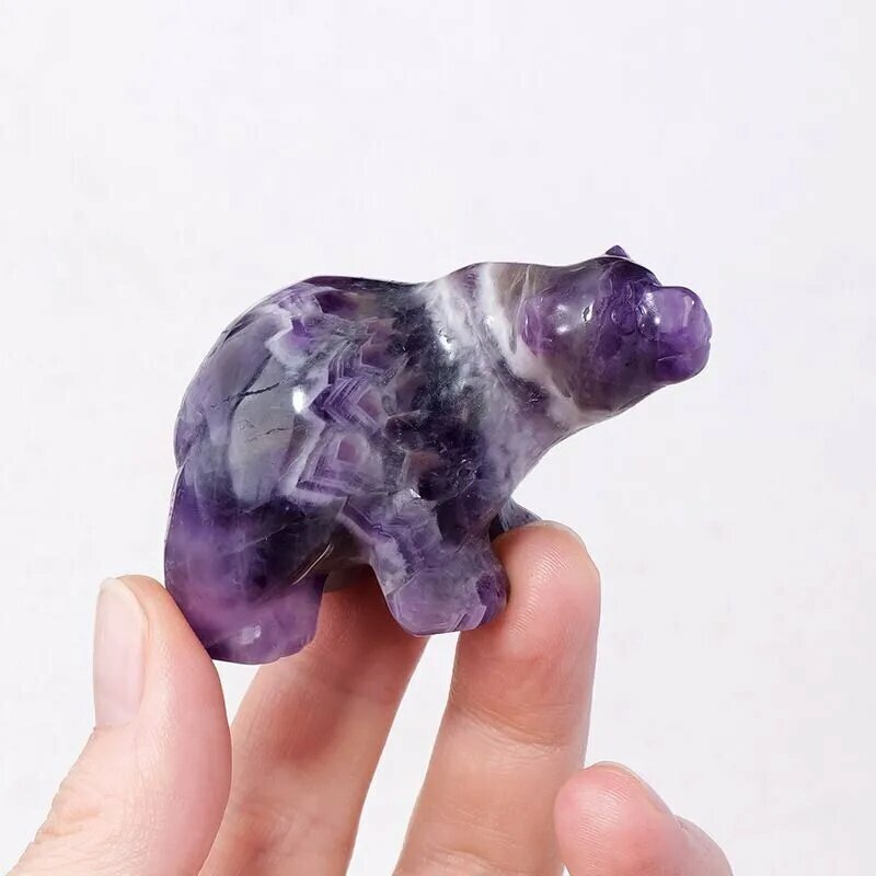 Статуэтка белого медведя из натурального камня, аметист/тигровый глаз/лабрадорит, декор интерьера, 6.3x3.8x3 см, 70-75 г