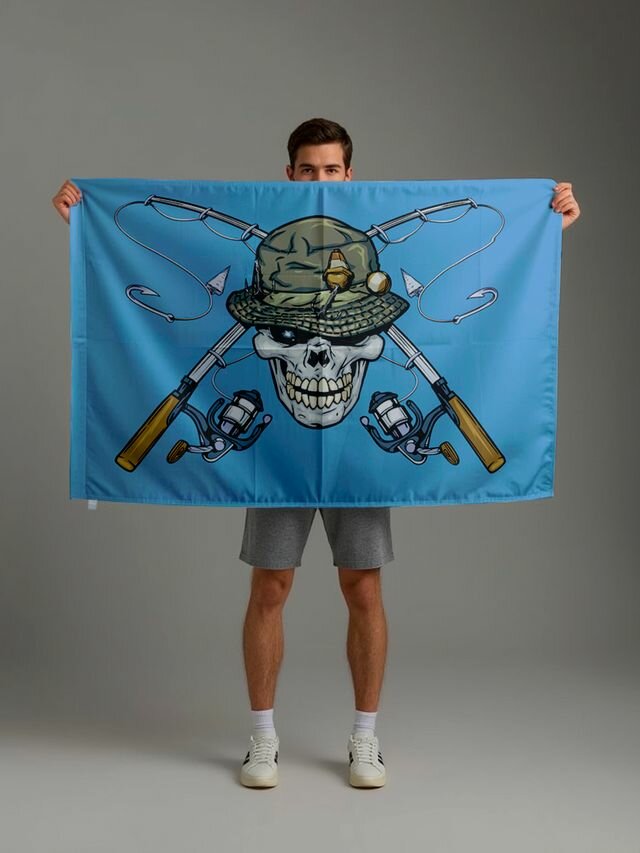 Рыболовный флаг на лодку, 90х135 см на сетке для улицы