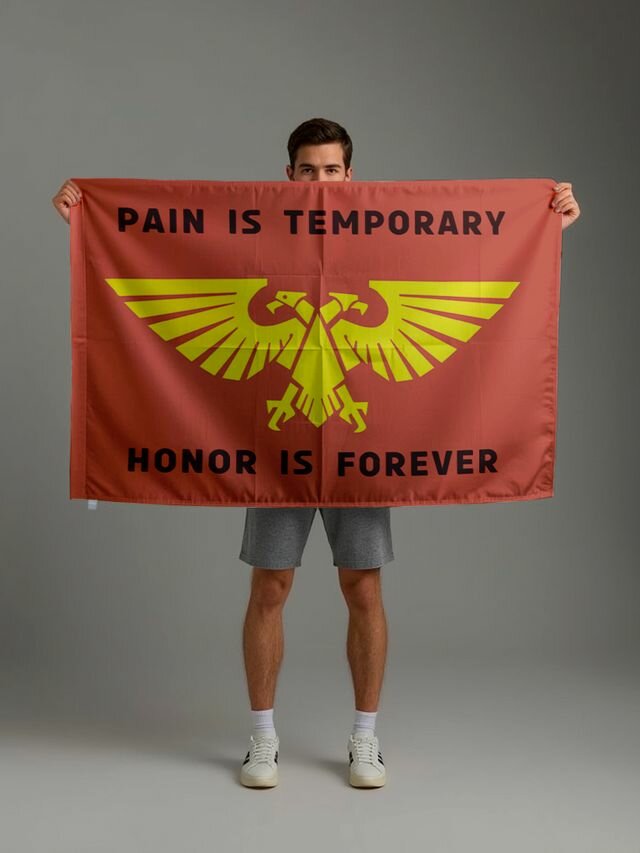 Флаг Имперская Аквилa Pain is temporary, Honor is forever Вархаммер Warhammer 40к, 90х135 см на сетке для улицы