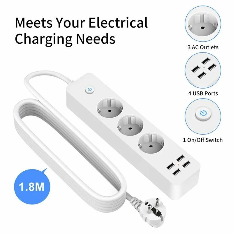 Несколько розеток, 3 отделения удлинитель с 4 Type-C 1 USB 1.8M защита от перенапряжения угловая розетка 2200W 10A для мебели столешницы кухня