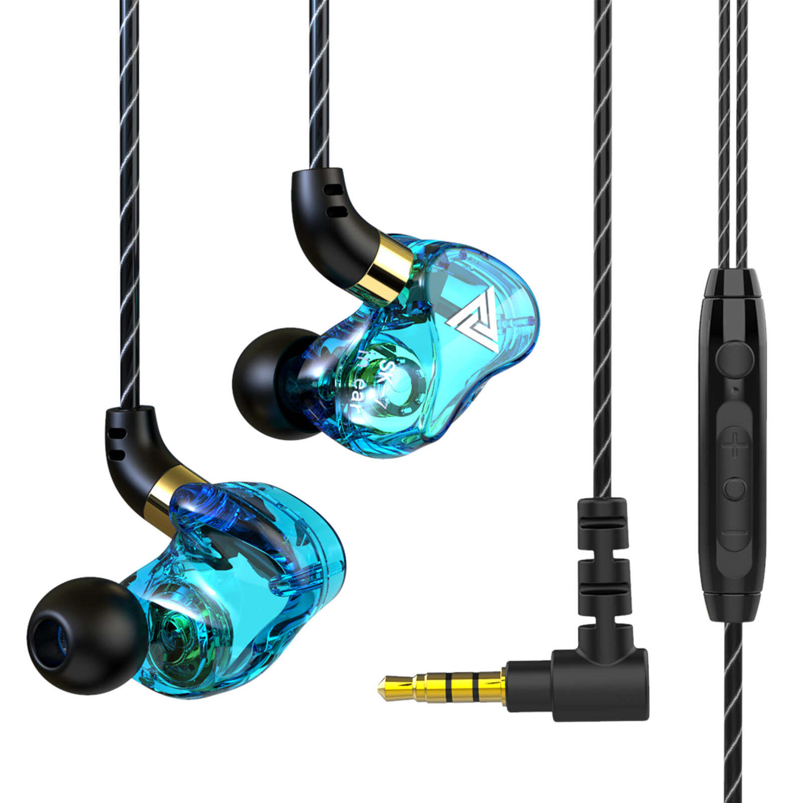 Наушники проводные QKZ SK7 3.5mm вкладыши In-ear с микрофоном, 11.6mm динамик, Impedance 16ohm, Sensitivity 96±3dB, Frequency Response 20Hz-20KHz, длина кабеля 120cm±3cm, материалы PC+TPE+Silicone, цвета Black Red Green Light Blue Dark Blue