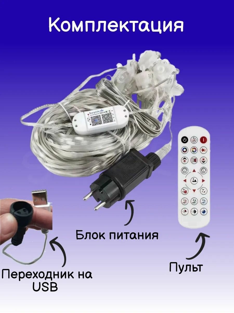Умная гирлянда-штора 3х3 с текстом и проекцией рисунков