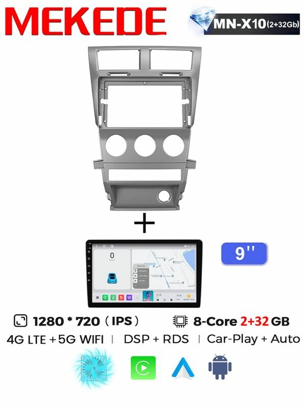 Магнитола 9" Mekede MN X10 Pro 2/32 Gb Dodge Avenger JS 2007-2010 Dodge Nitro 2006-2011 carplay