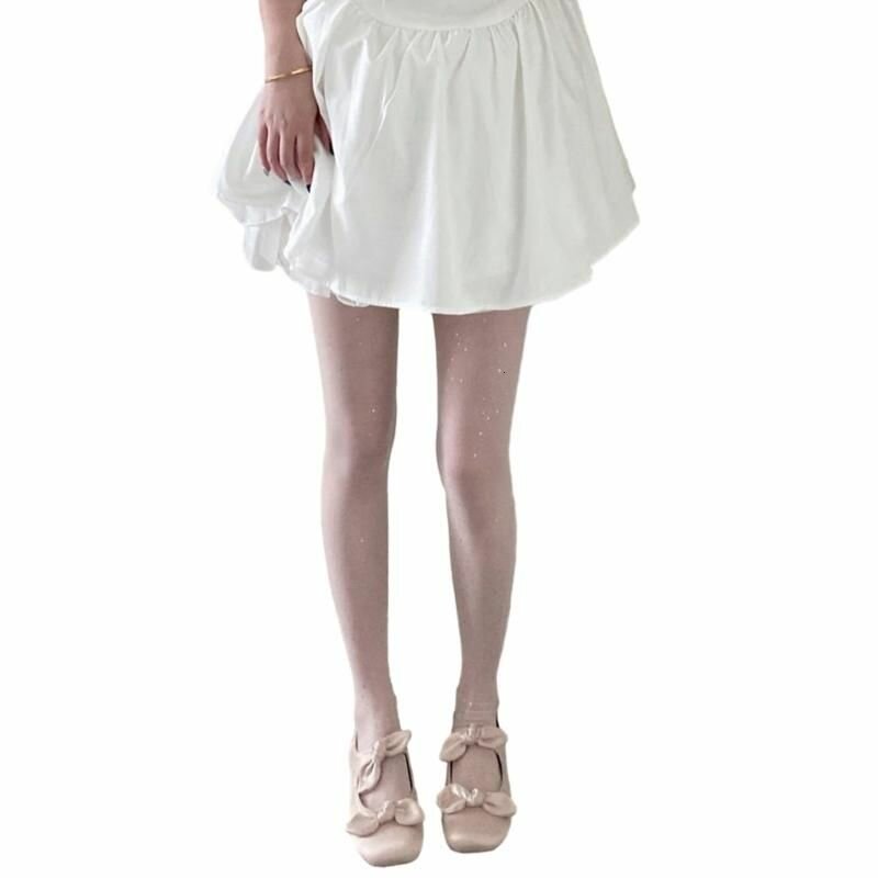 Колготки с блестящими чулками в горошек-белые мигающие