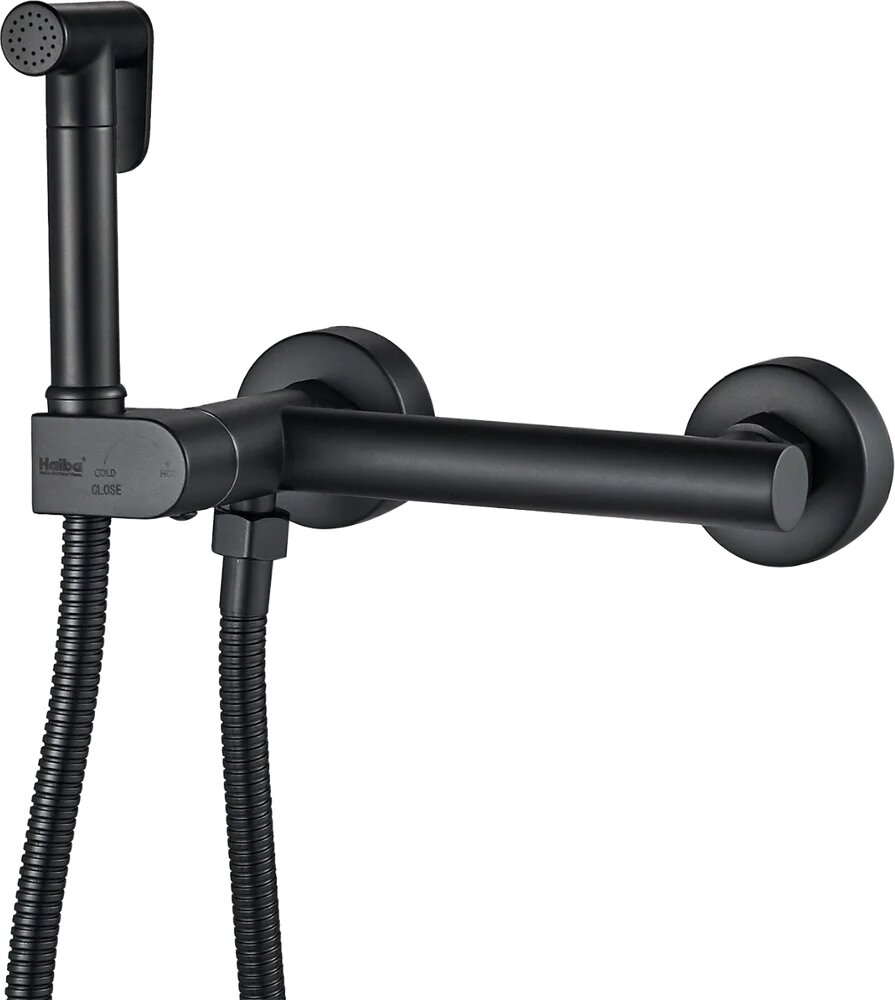 Гигиенический душ Haiba HB5514-7 со смесителем, черный, матовый, латунь, рычажный, смеситель для биде