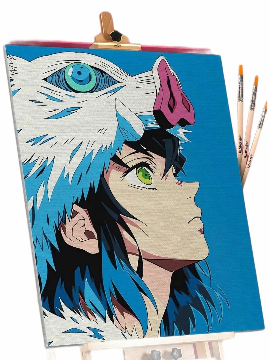 Картина по номерам на холсте с подрамником 40х50 Клинок рассекающий демонов Аниме Иноске Хашибира