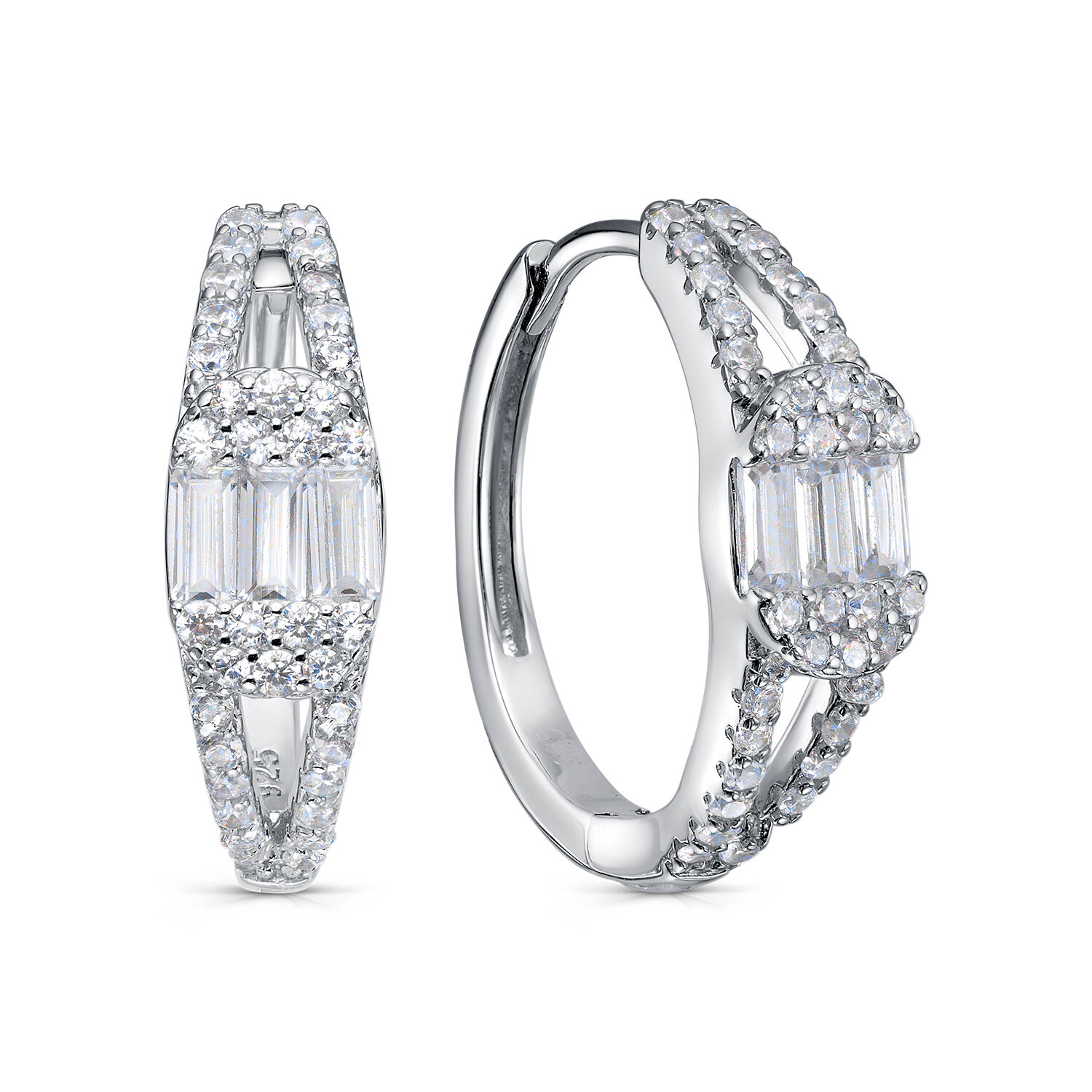 Серьги с подвесками, серебро, 925 проба, родирование, фианит