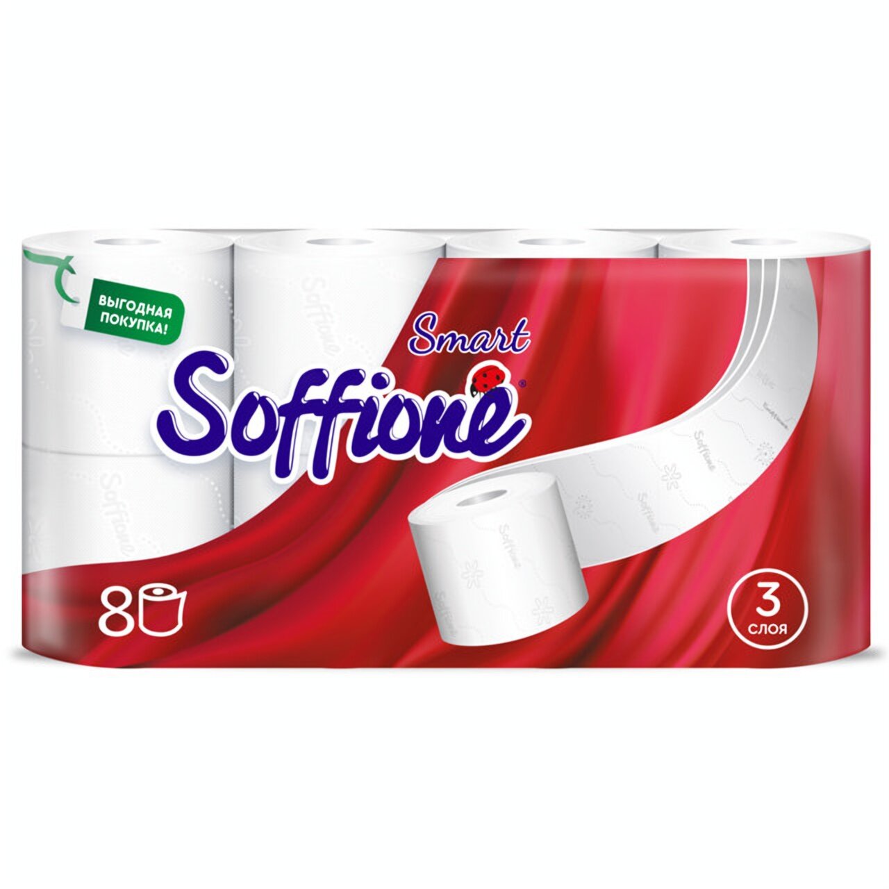 Бумага туалетная SOFFIONE Smart 8шт в уп. 3-слойные 135 листов без аромата