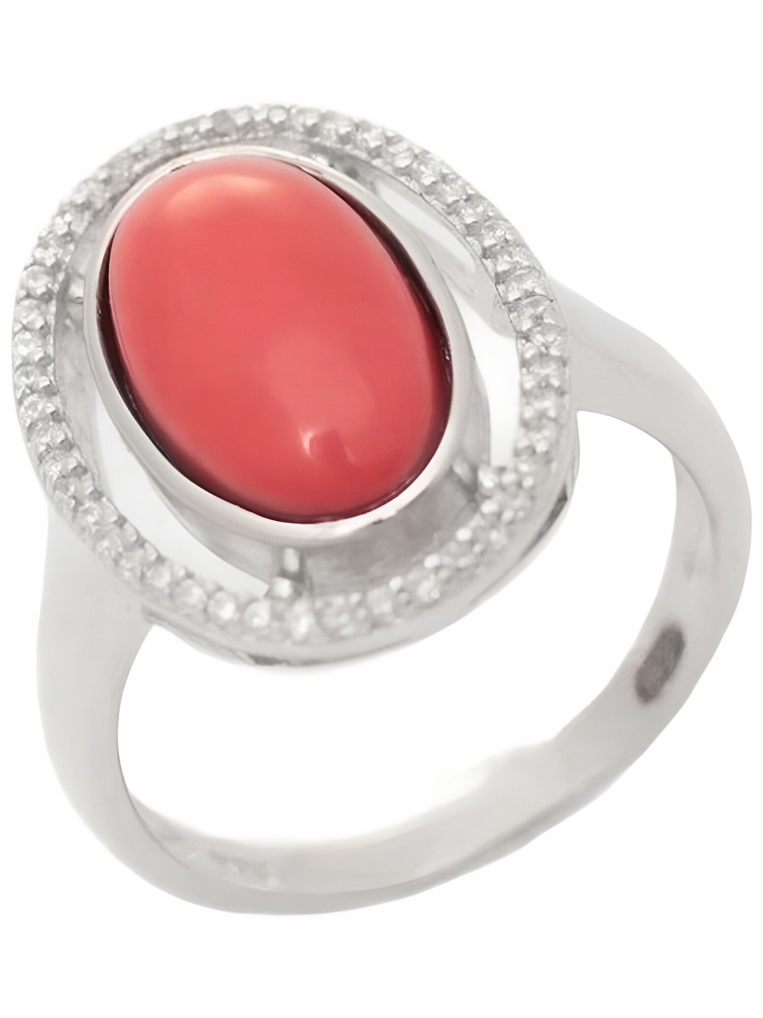 Кольцо тонкое, серебро, 925 проба, родирование, фианит, коралл