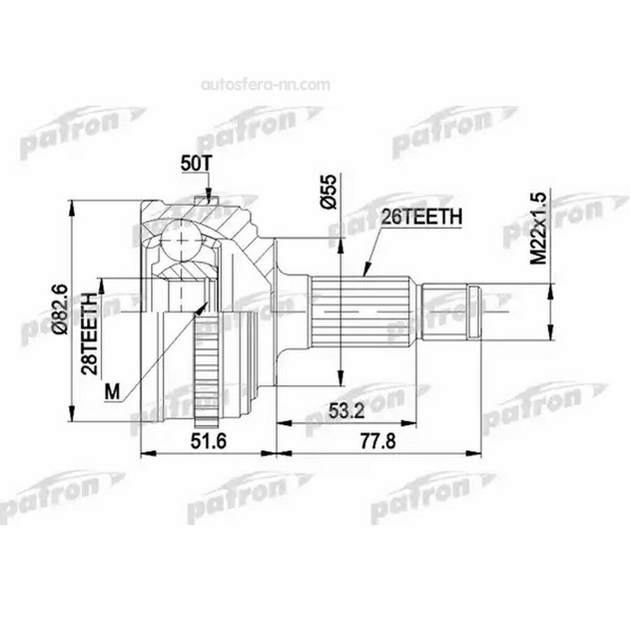 PATRON PCV1301 ШРУС наружн к-кт 26x55x28 ABS:50T HONDA: CIVIC V 95 - 01, CIVIC V Fastback 97 - 01, CIVIC V Hatchback 95 - 01