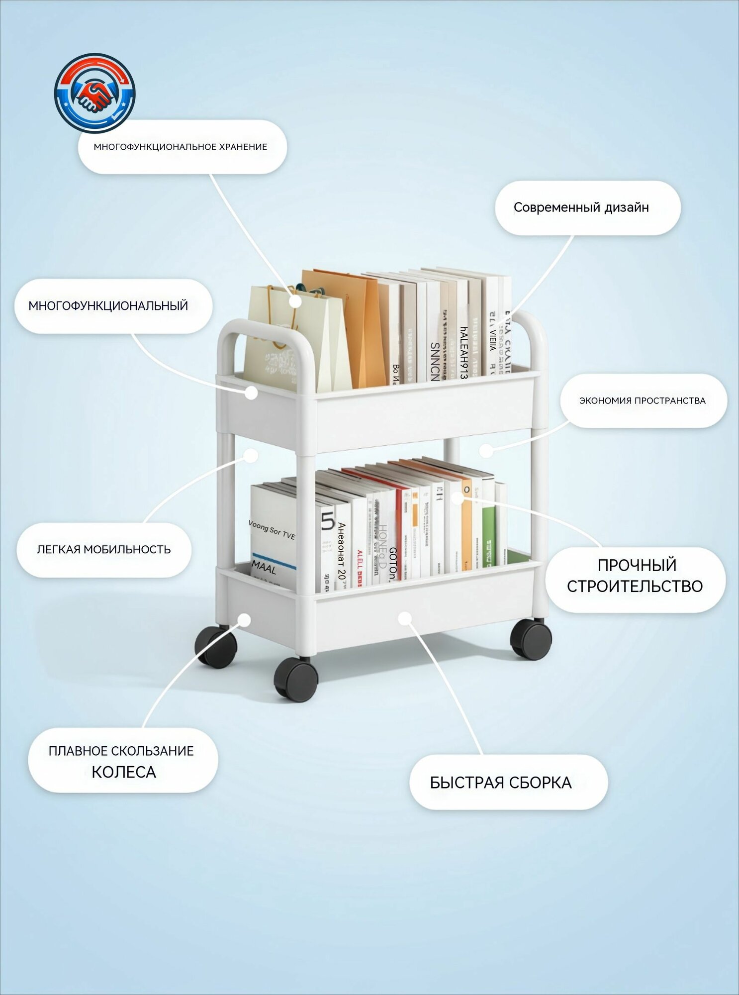 Мобильная тележка-полка для кухни, ванной и гостиной, 3-уровневая металлическая стойка на колёсах 360, компактная система хранения без сборки, вместительная организация пространства