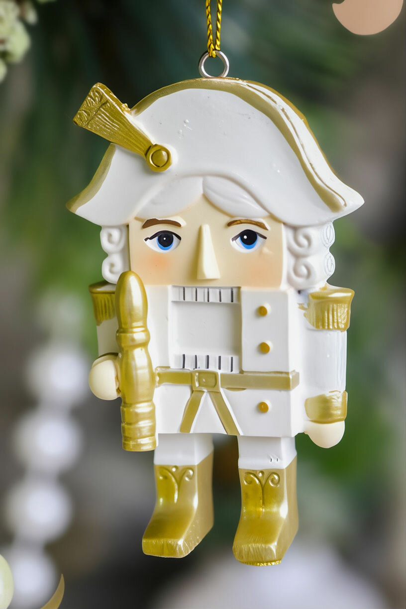 Ёлочная игрушка щелкунчик - заколдованный принц, полистоун, белый, 9 см, Winter Deco 1001078