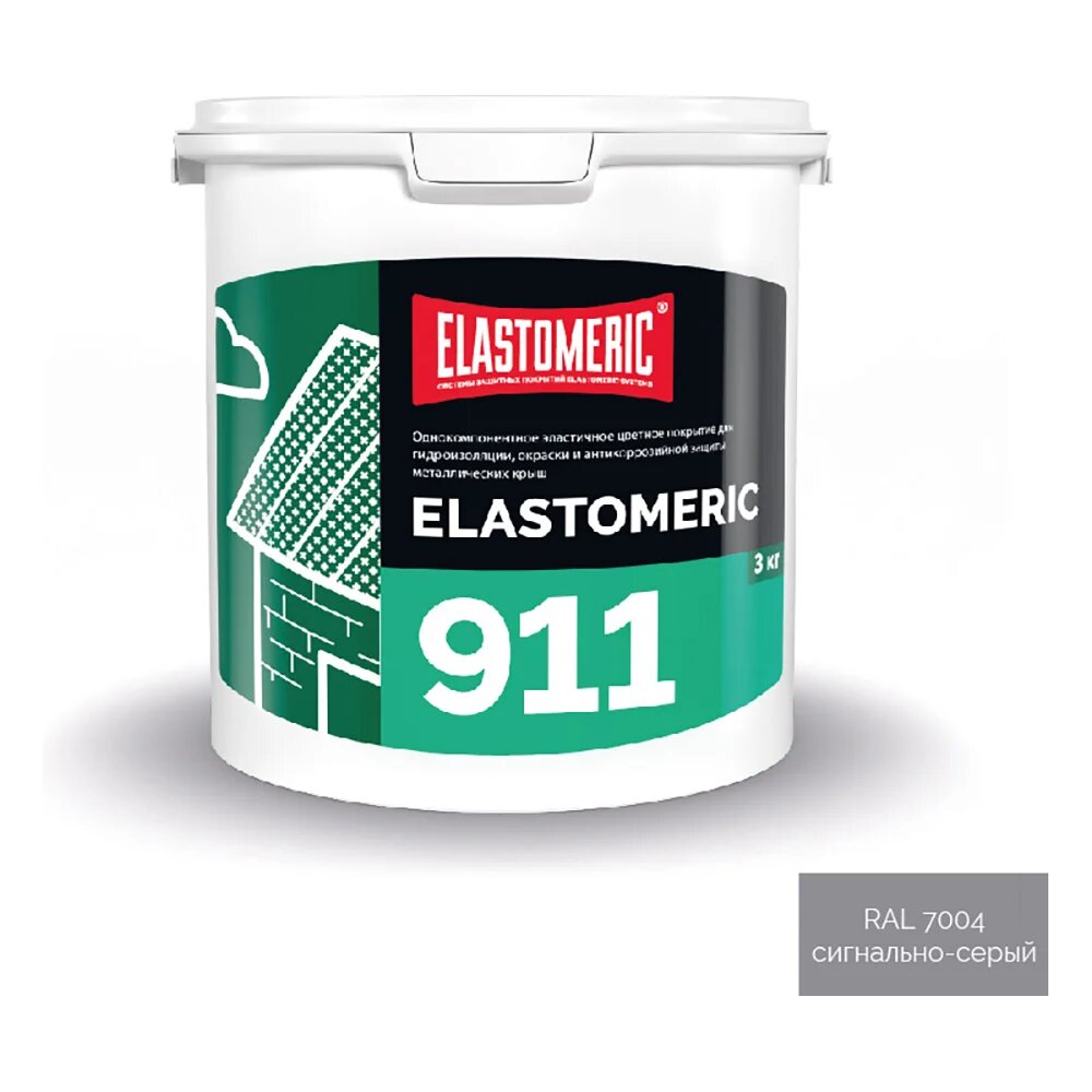 Мастика кровельная Elastomeric Systems 3 кг, серая elastomeric - 911 акриловая 7004001, металла Для реставрации, черный