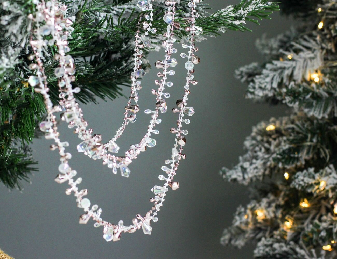 Бусы на ёлку ледяное ожерелье, пластик, прозрачно-розовые, 270 см, Koopman International AWR301885-1