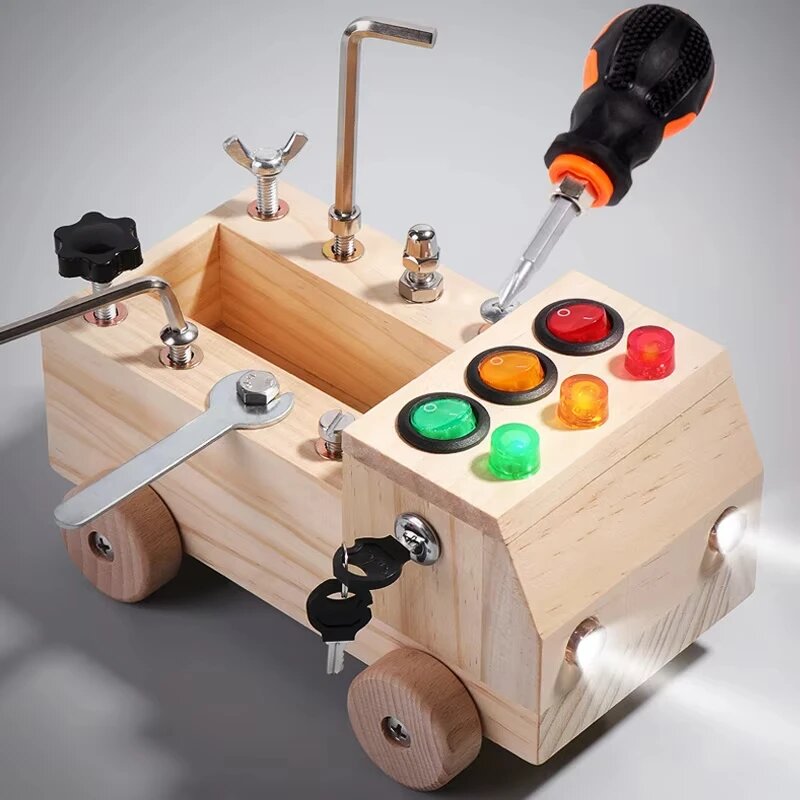 Деревянная доска Монтессори для детей 2-4 лет, детская игрушка-головоломка для раннего образования, сенсорные игрушки, коробка управления переключателем, тележка, винтовая игра