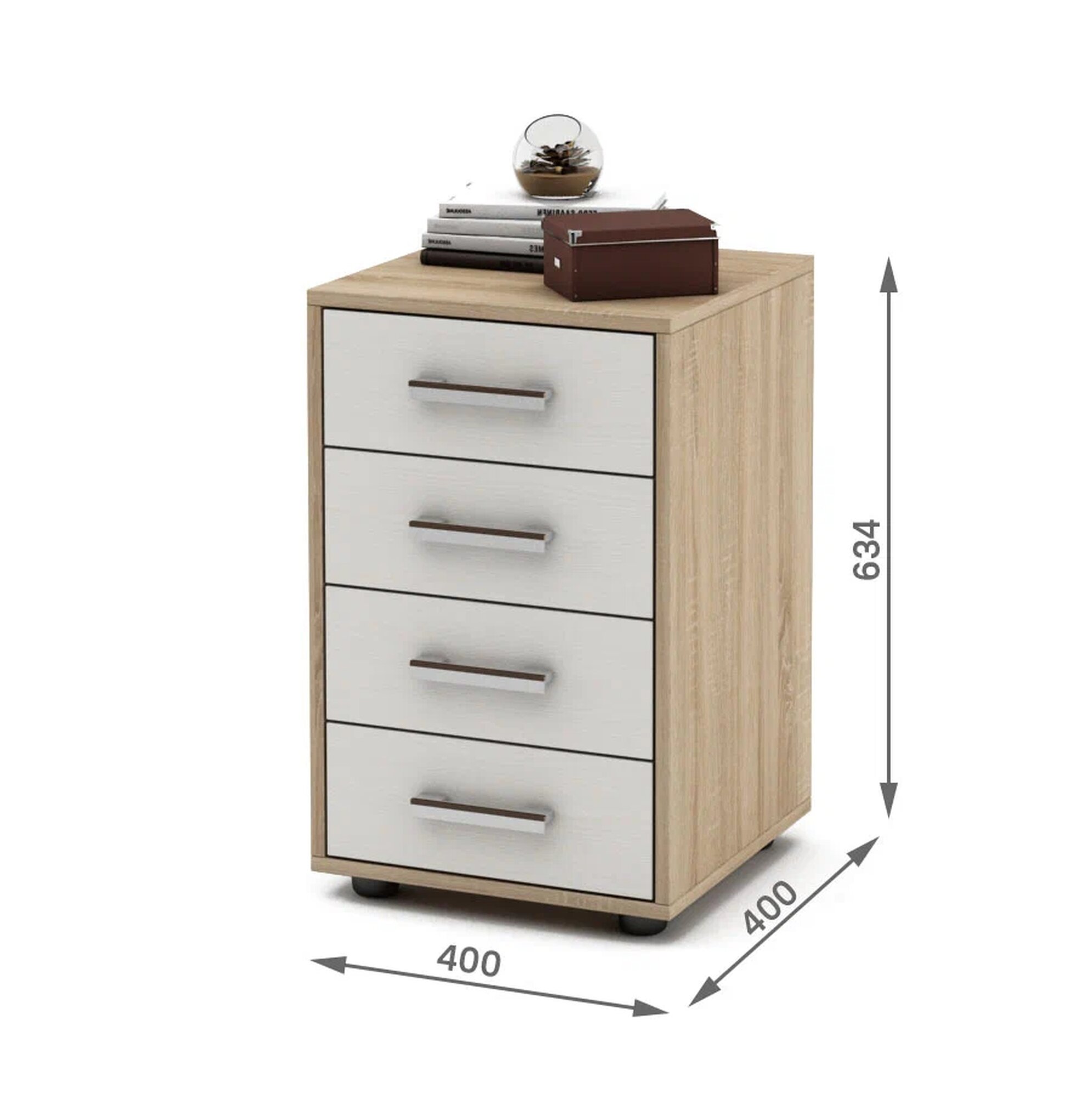 Комод ВМФ Остин (Ливерпуль) 2, 4 ящика, современный стиль, дуб сонома/белое дерево, ЛДСП, 63x40x40см