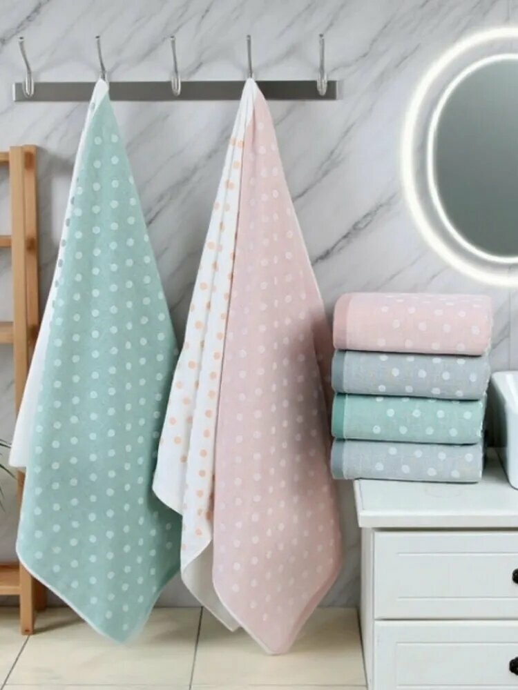 7я Атмосфера благополучия Полотенце для лица, рук полотенца, Махровая ткань, Хлопок, 35x75 см, светло-зеленый, светло-серый, 3 шт.