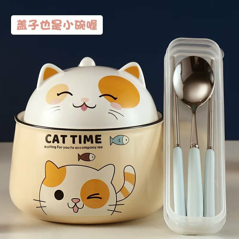 Миска для лапши быстрого приготовления 1020 мл с рисунком кота, удобная глубокая миска для супа и вторых блюд