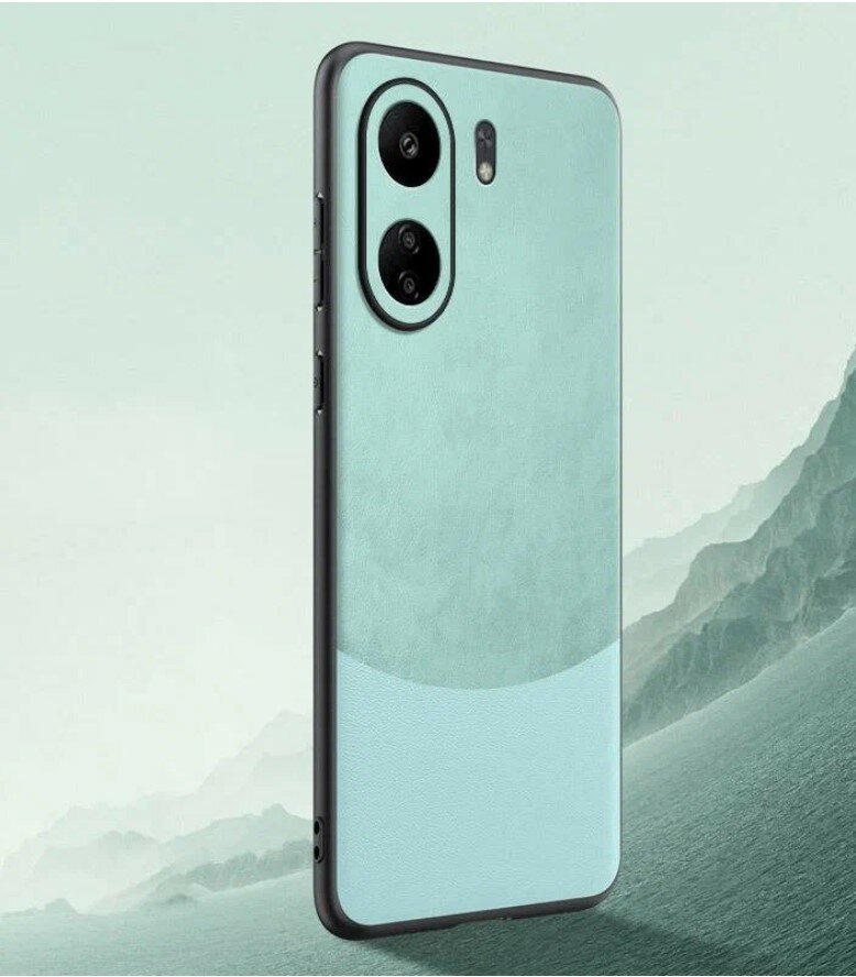 Чехол MyPads на Xiaomi Redmi 13C 4G / Redmi 13C 5G / Redmi 13R / Poco C65 из силикона и эко-кожи голубой MyPads