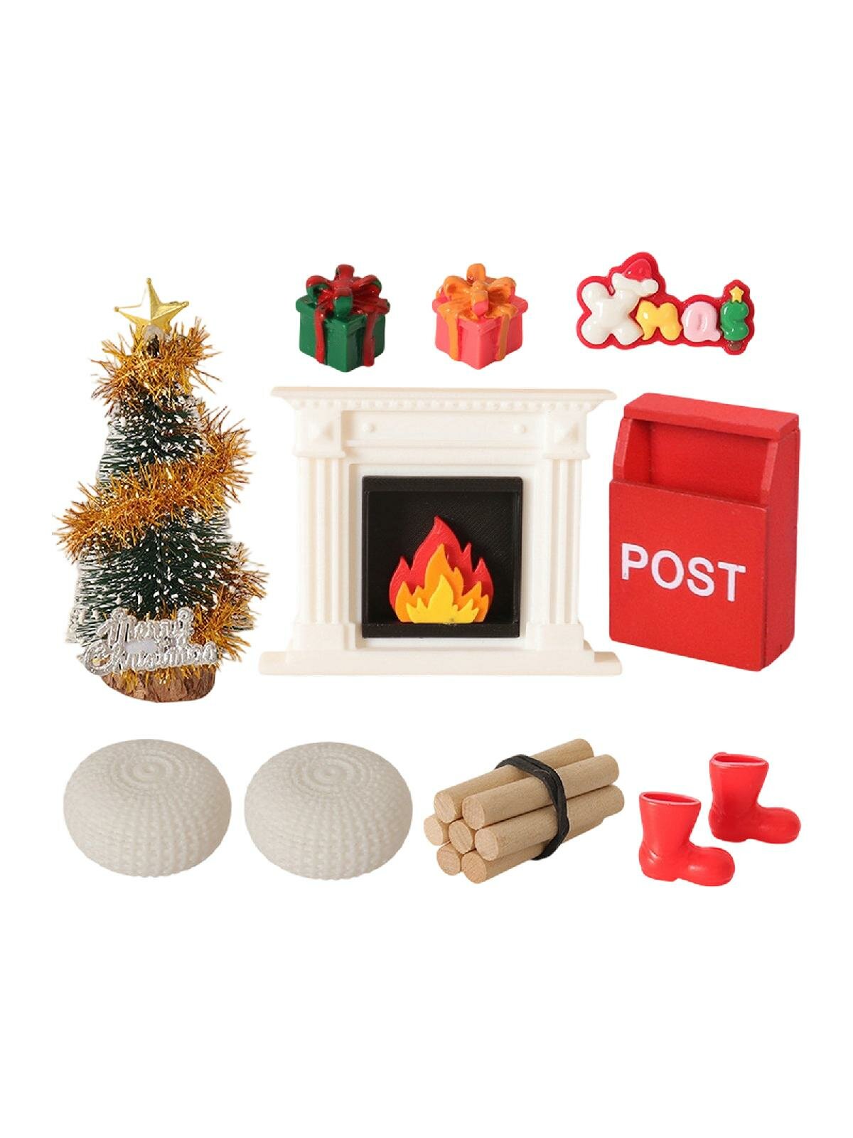 1/12 Набор рождественских сцен с миниатюрными каминами из сосны Почтовый ящик