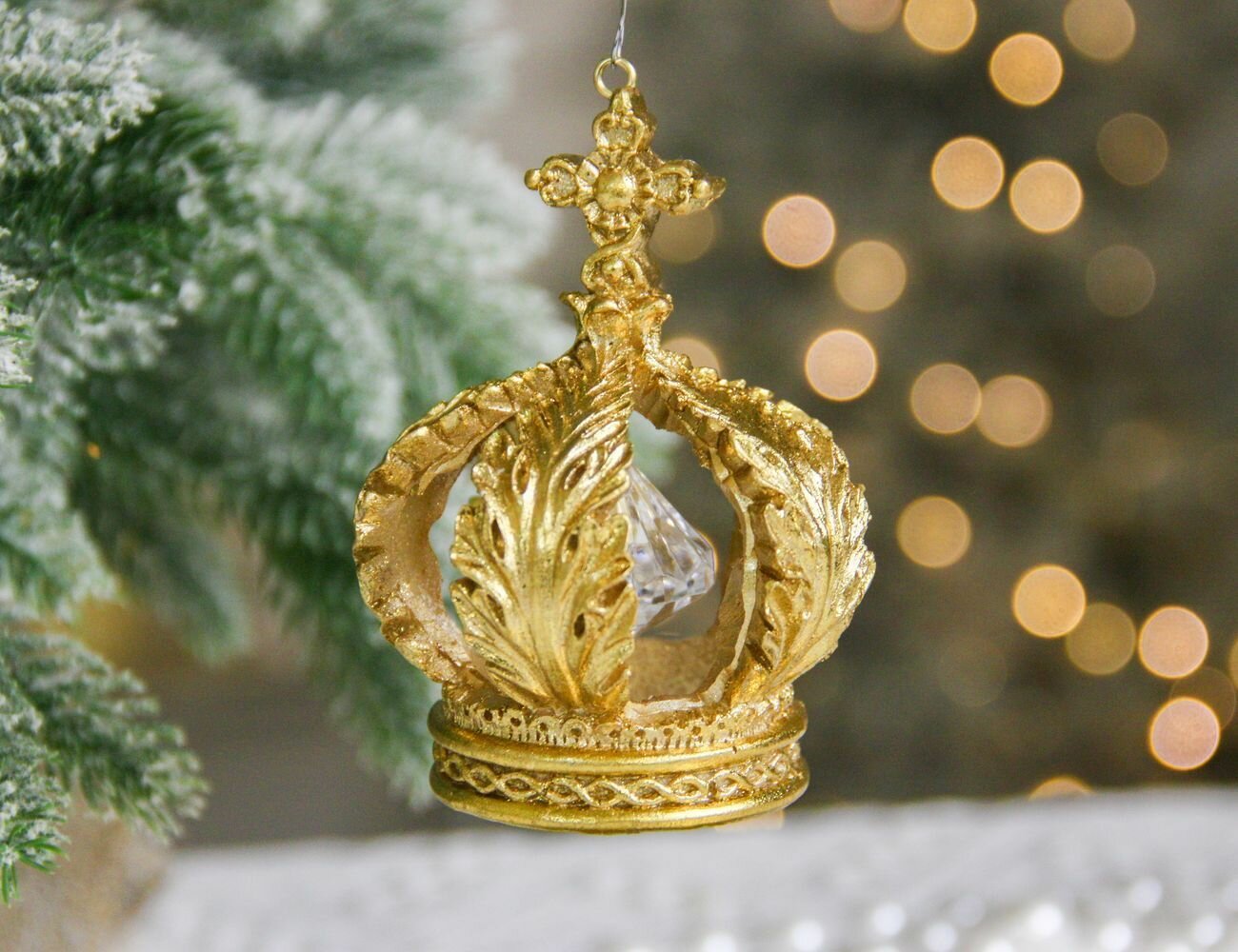 Ёлочная игрушка корона талисман, полистоун, золотая, 9 см, Goodwill S30706-1