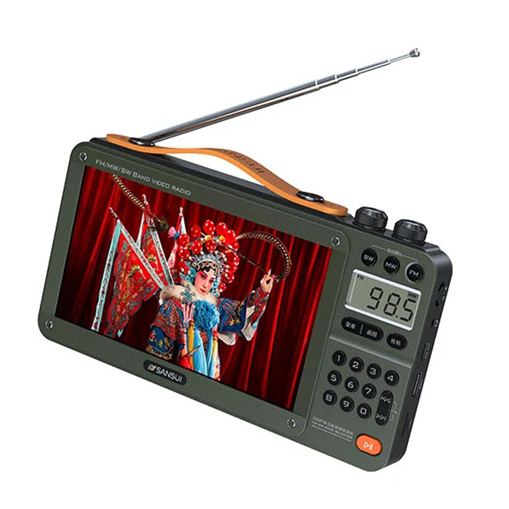 D4Sansui F51 Ретро-видеорадио Беспроводная Bluetooth-колонка Портативная вседиапазонная FM/MW/SW-радио Mp3-плеер Сабвуфер-Зеленый