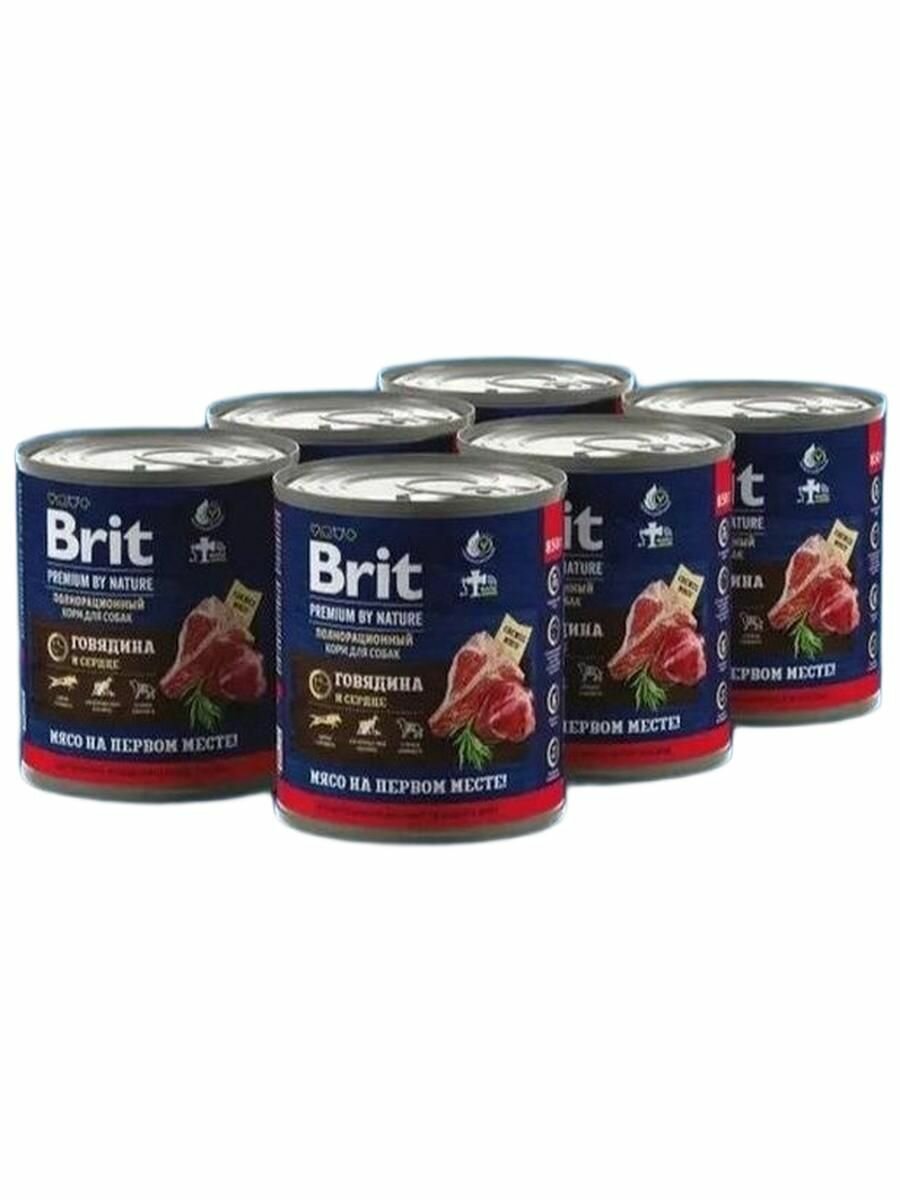 Консервы для собак Brit Premium by Nature паштет с говядиной и сердцем, 6 шт х 850 гр