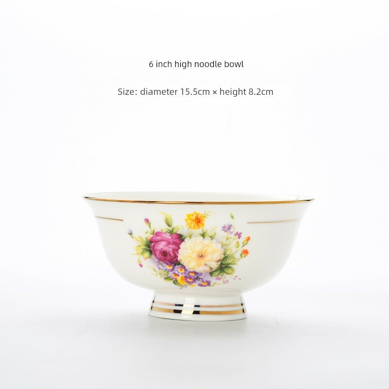 Премиум керамическая суповая тарелка Jingdezhen с золотой каймой и ножкой, 6 дюймов, A-стиль, 6 шт.