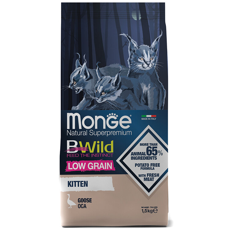 Корм сухой Монж с мясом гуся для котят Monge BWild Cat Goose 1,5 кг