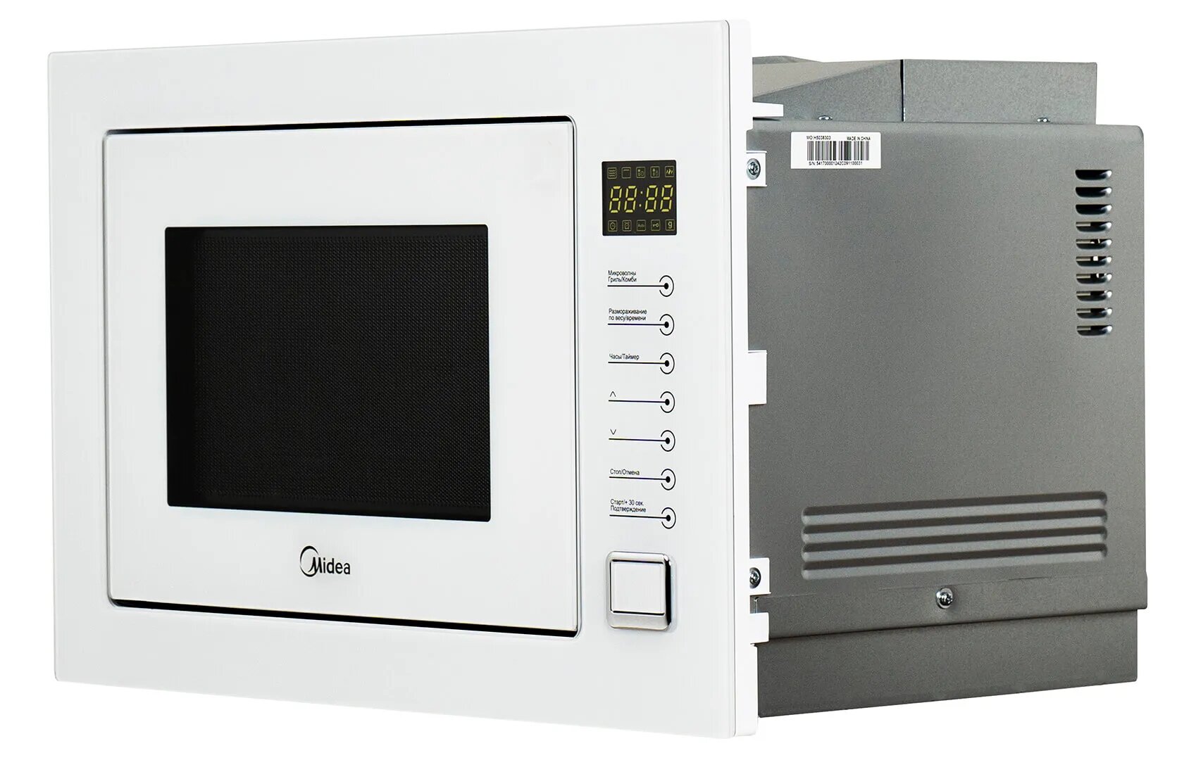 Микроволновая печь встраиваемая Midea TG925B8D-WH, 900 Вт, 25 литров, с грилем, 8 программ, белая