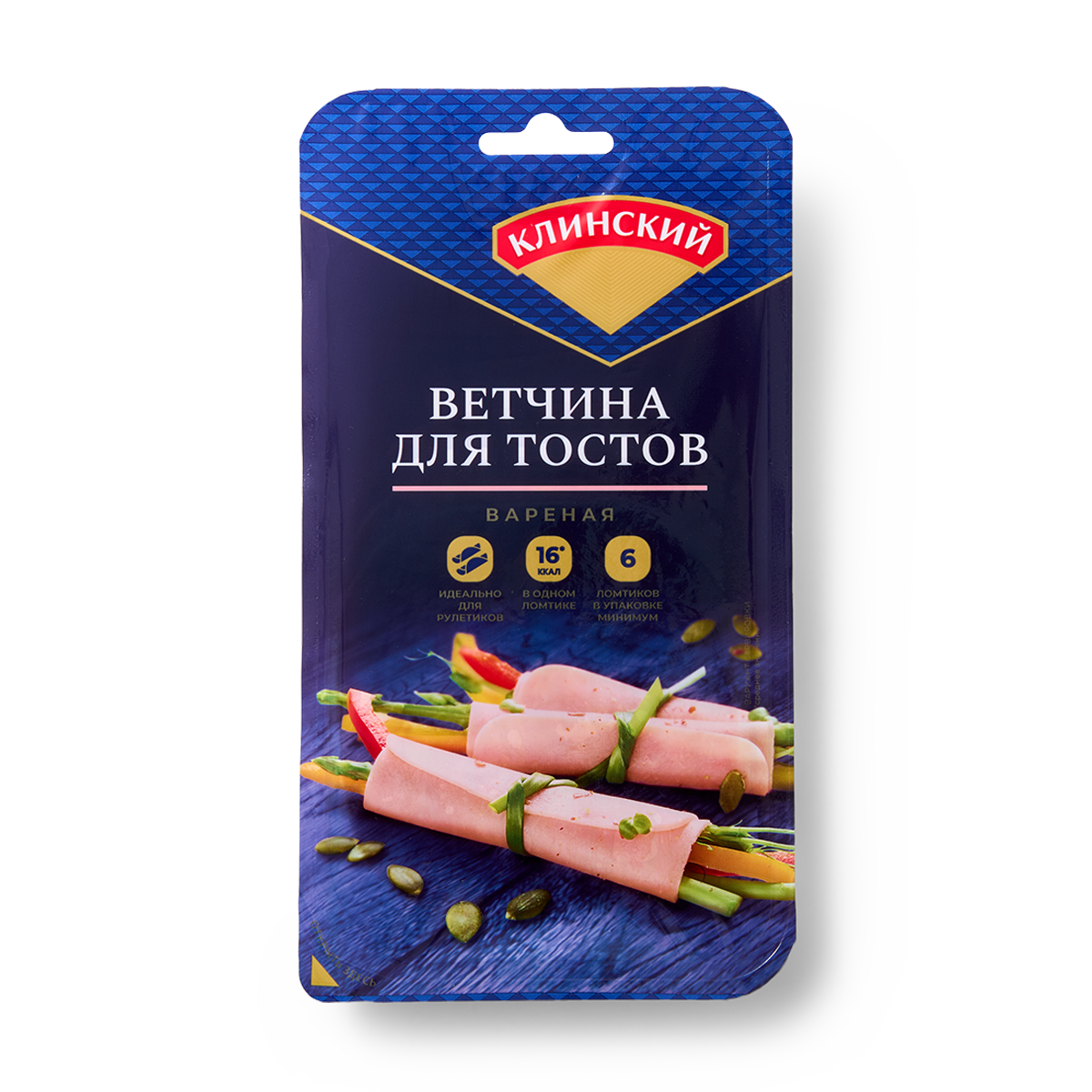 Ветчина Клинский Мясокомбинат "Для тостов", нарезка, вакуумная упаковка, 120 г