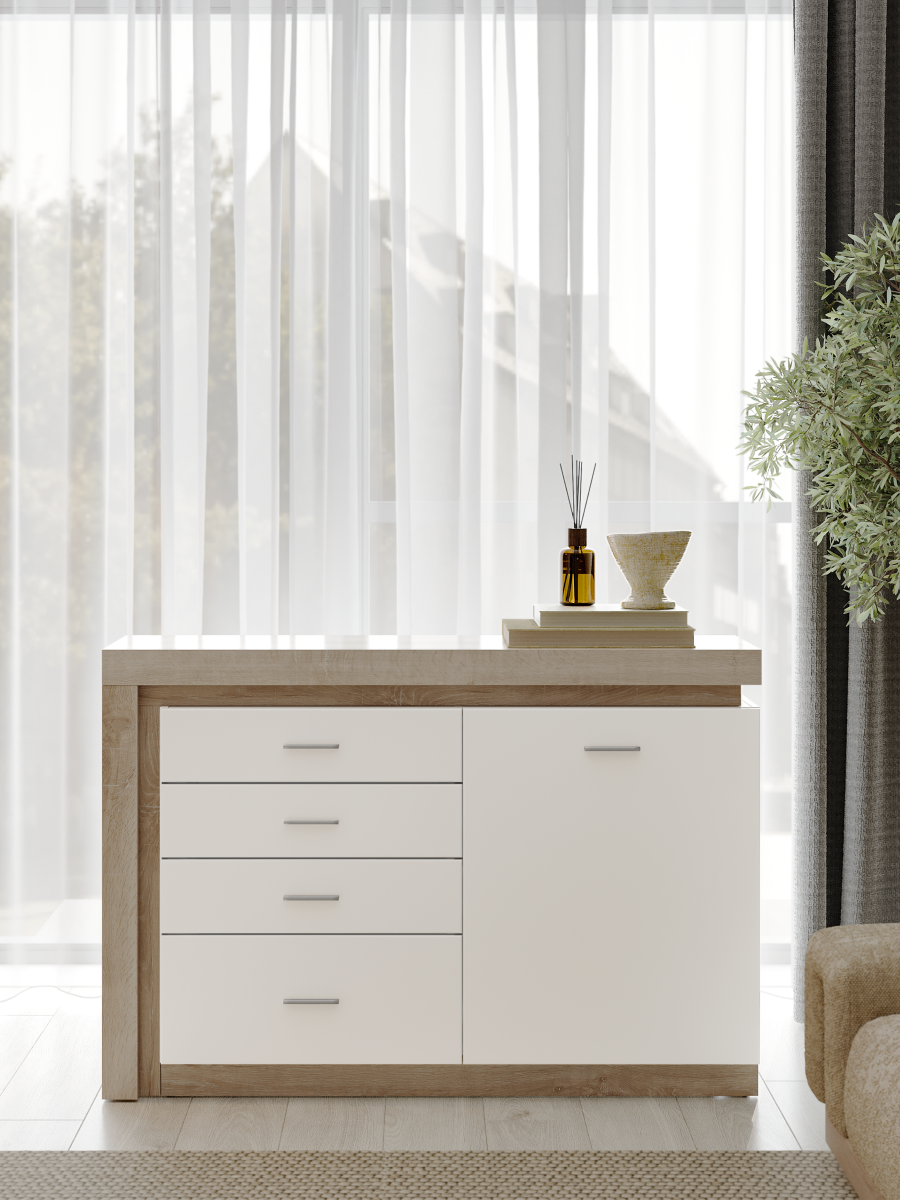 Комод с ящиками для вещей деревянный 129х35х89 см Комод для одежды белый глянцевый