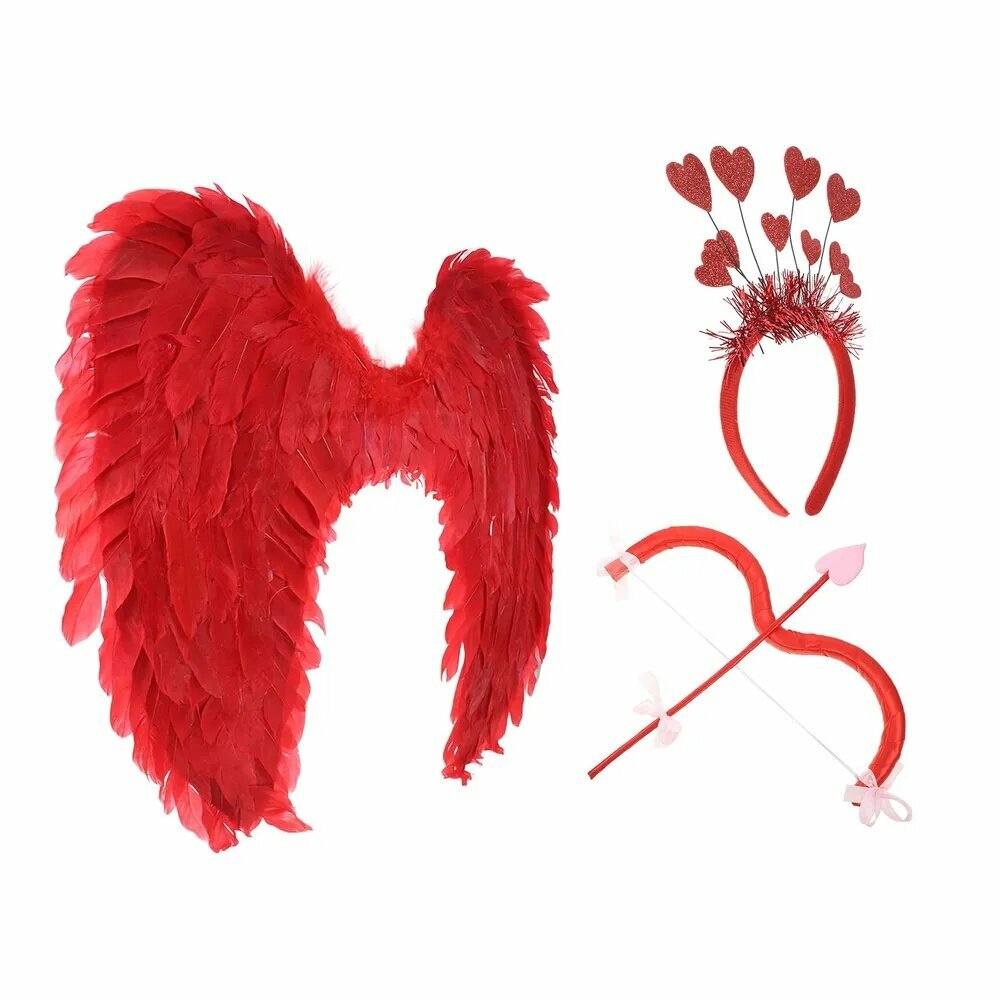 Набор Костюма Купидона С Крыльями И Ободком В Форме Сердца Для Вечеринок И Косплея, 3 Шт