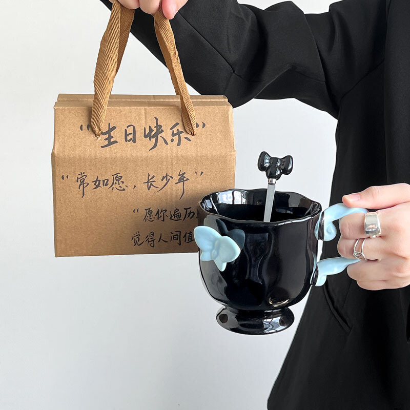 Кружка в стиле ретро с бабочкой, художественная кружка, высококачественная керамическая кружка для офиса, идеально подходит для кофе, завтрака и овсянки.