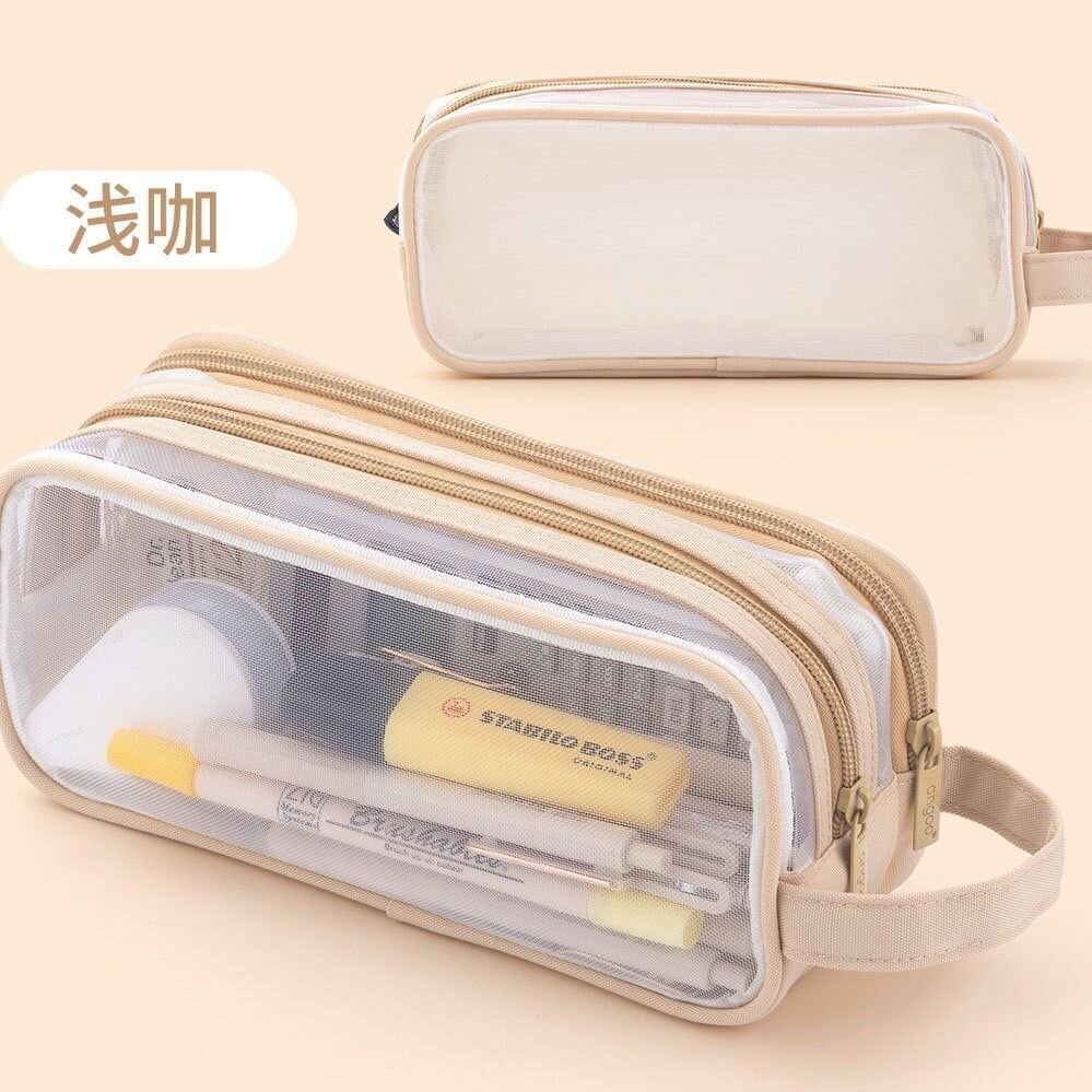 Большой вместительный пенал Anko с двойным слоем сетки, прозрачный пенал для экзаменов, простой и эстетичный пенал для студентов