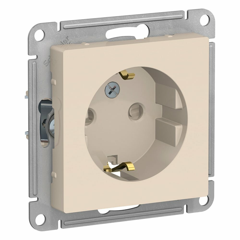 Розетка Systeme Electric AtlasDesign Бежевый с заземлением со шторками, 16А ATN000245