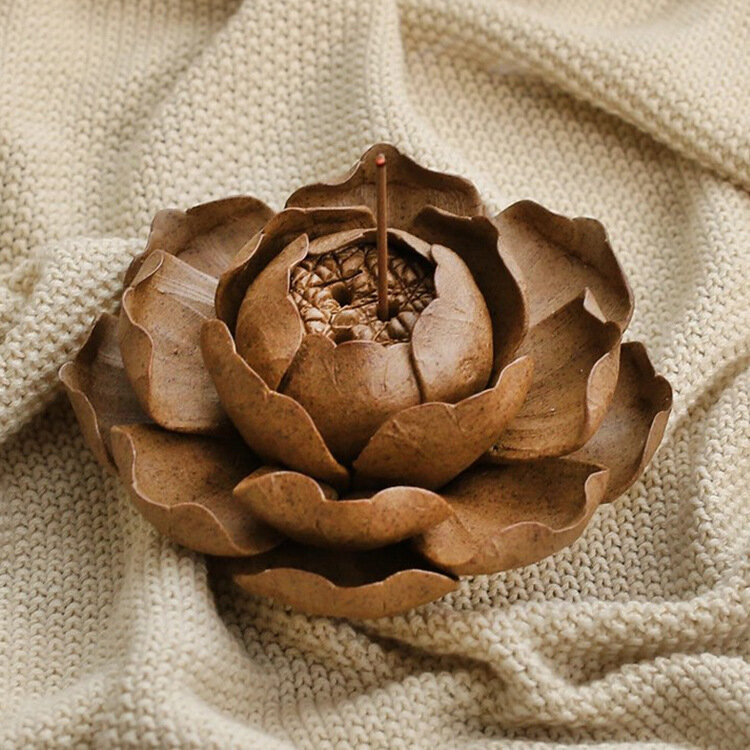 Керамический держатель для благовоний в форме лотоса, креативный ароматерапевтический горелка для дома, поднос для агарового дерева, глиняный орнамент для благовоний, горелка для благовоний