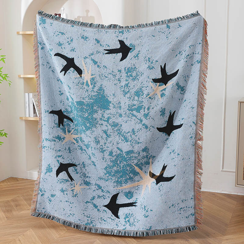 Индивидуальное фабричное жаккардовое декоративное покрывало из хлопковой нити, плед для дивана, офисный плед для сна, высококачественный подарочный плед компании