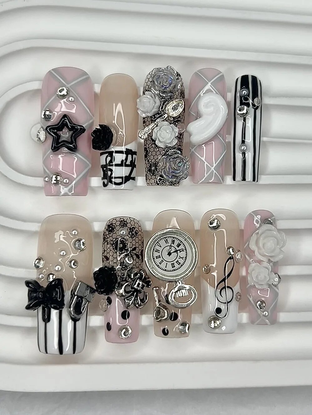 Накладные ногти Y2K 3D розовый бант ABS S