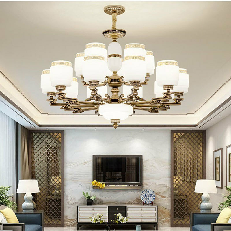 Новая китайская стильная двухуровневая вилла, большая люстра, лампа для гостиной, мезонин, лобби, простая европейская лампа для лестницы, пылезащитный и москитозащитный абажур