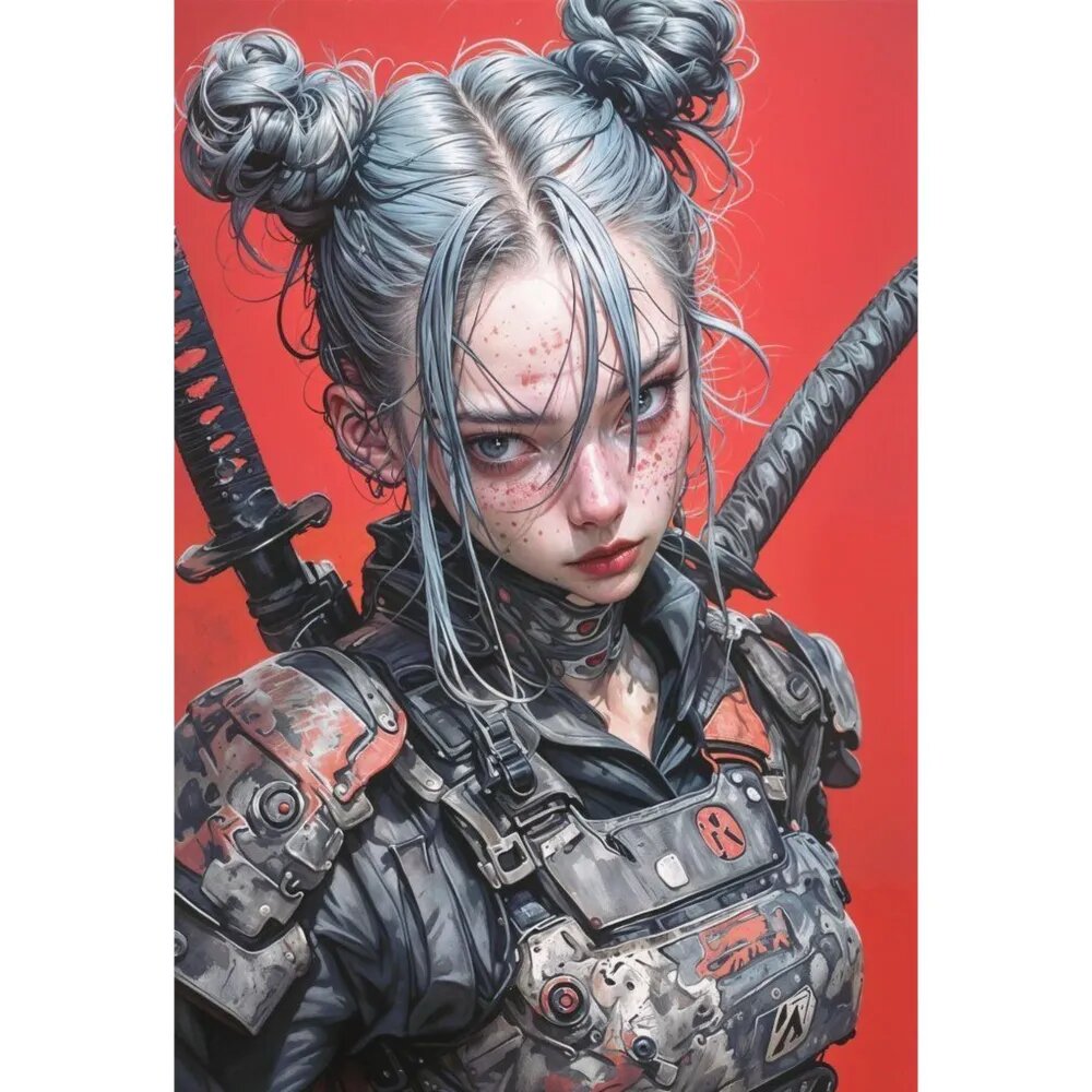 Алмазная Мозаика "Самурай Япония Девушка" 40х50 См Алмазная Вышивка / Картина Стразами Подарков / Украшения