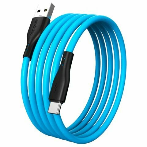 2 шт. Кабель S21 USB Type-C, 1 м, 3 А, SMARTBUY, для зарядки и передачи данных, синий, 93393, iK-3112-S21bb