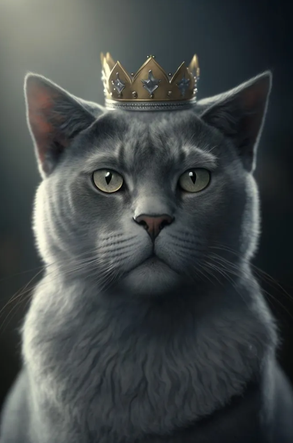 Алмазная Картина "Кошки: Серый Британский Кот С Короной" 5D Круглый Бриллиант 40x50См.